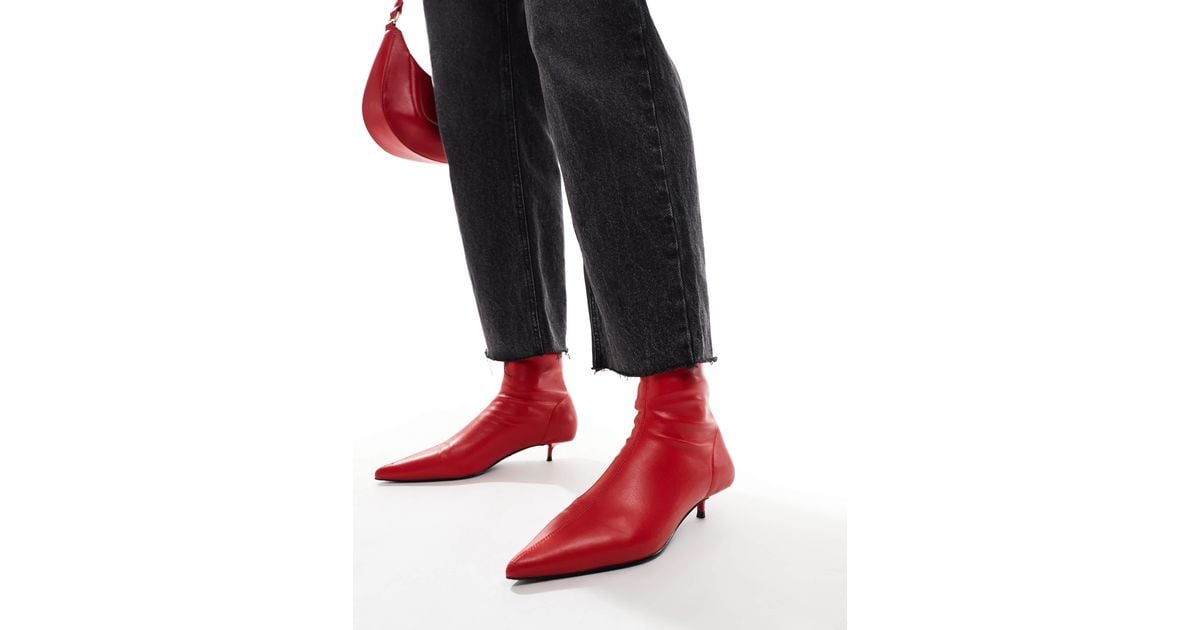 ASOS Rhiannon Extreme Kitten Heel Sock Boots in Red | Lyst