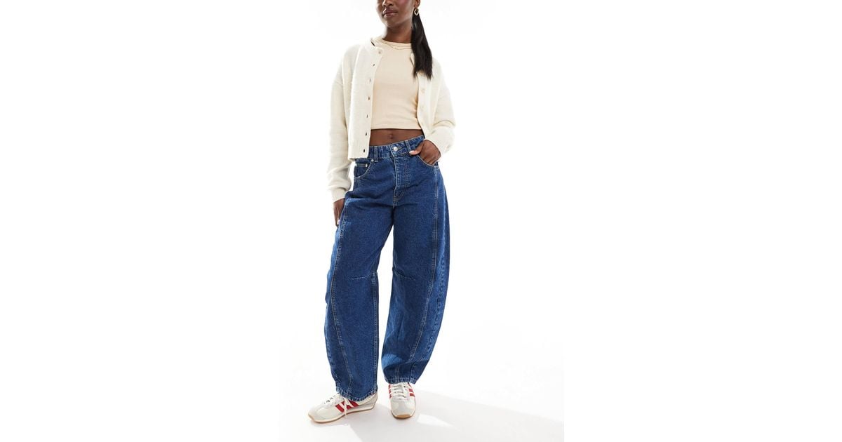 ASOS Oversized Crop Barrel Jean With Panels in Blue | Lyst