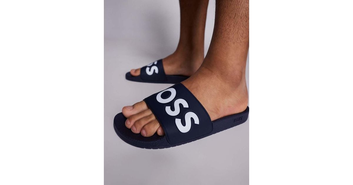 BOSS Boss Aryeh Sliders in Blue for Men | Lyst UK