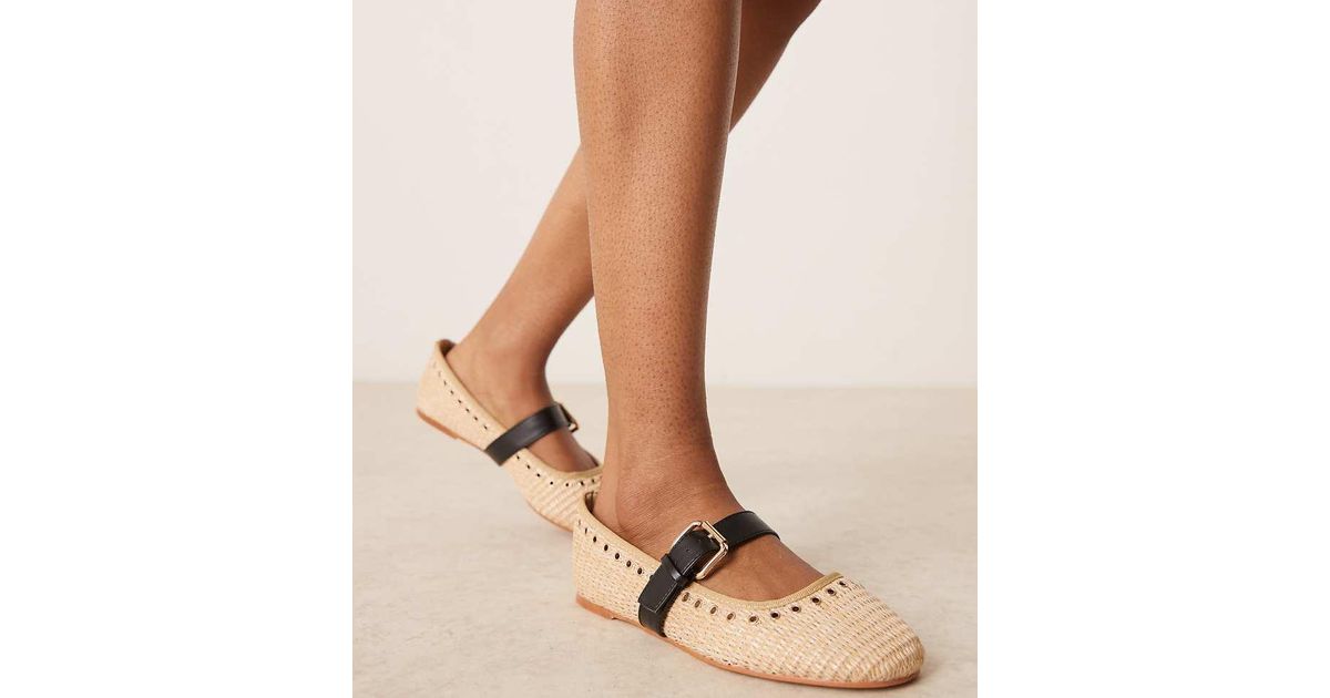 ASOS Wide Fit Larson Eyelet Mary Jane Ballets in Brown | Lyst UK
