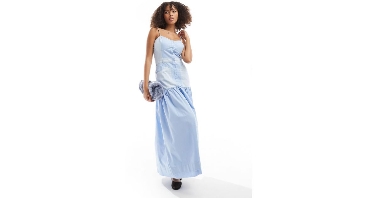 ASOS Ultimate Panelled Denim-look Tiered Maxi Dress in Blue | Lyst