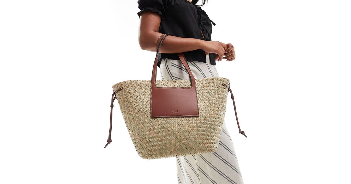 Mango Oversized Raffia Shopper Bag in Brown | Lyst UK