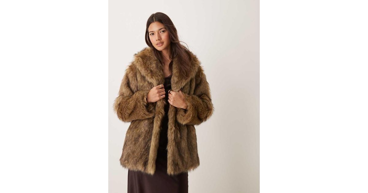 Abercrombie & Fitch Faux Fur Coat in Brown | Lyst UK