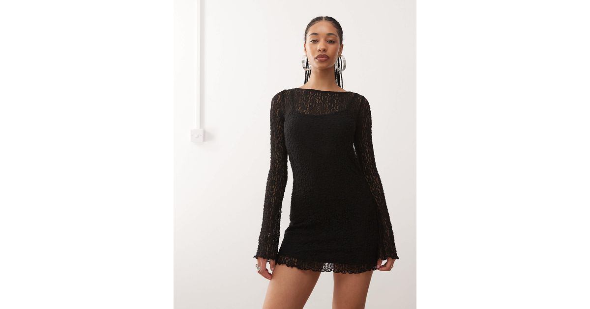 Monki Long Sleeve Lace Mini Dress in Black | Lyst