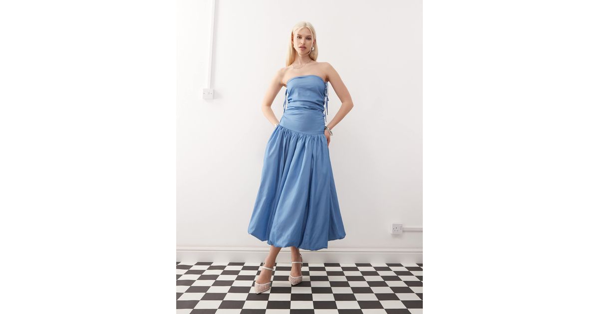 Amy Lynn Alexa Tie Shoulder Puffball Midi Dress in Blue | Lyst