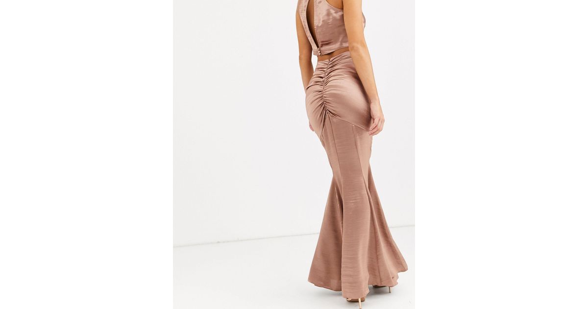 ASOS Satin Fishtail Maxi Skirt Co-ord in Pink | Lyst UK