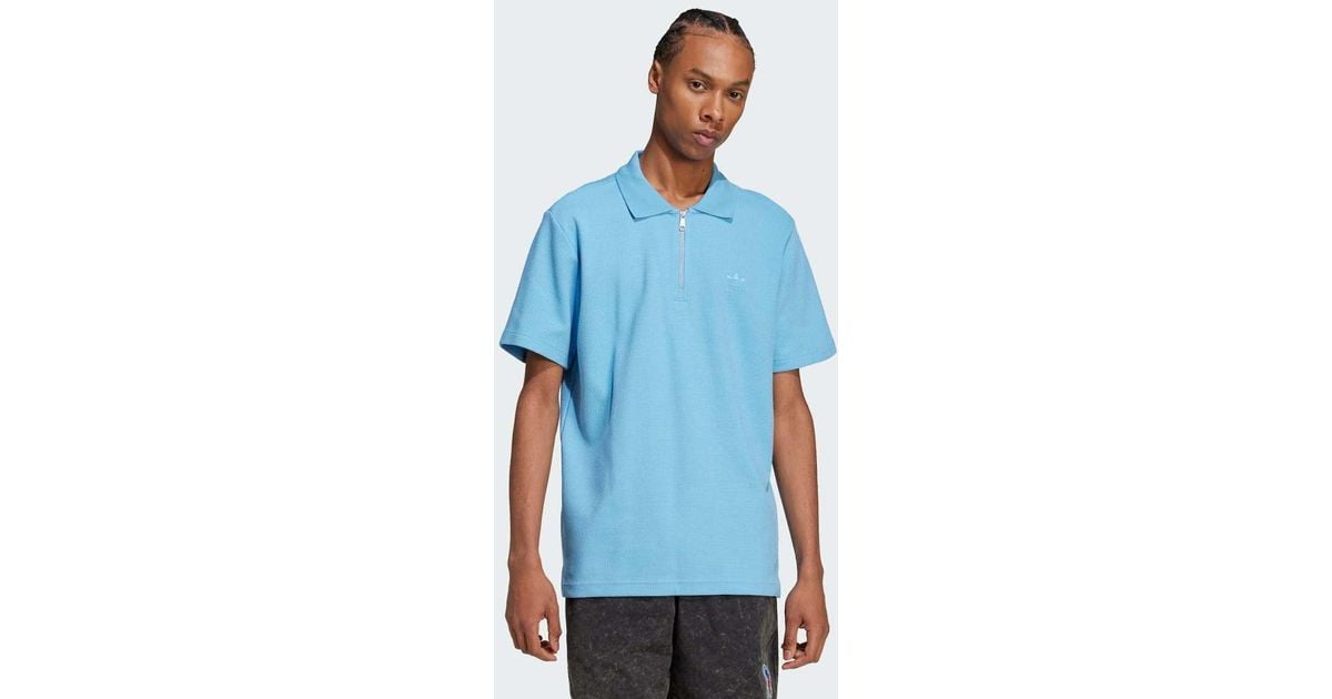 adidas Originals Trefoil Essentials Waffle Polo Shirt in Blue for Men ...