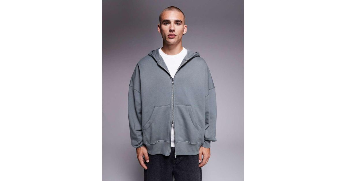 ASOS Premium Heavyweight Extreme Oversized Zip Up Hoodie in Grey for ...