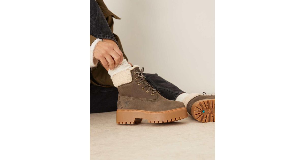 Timberland Stone Street 6 Inch Platform Borg Lined Boot in Natural ...