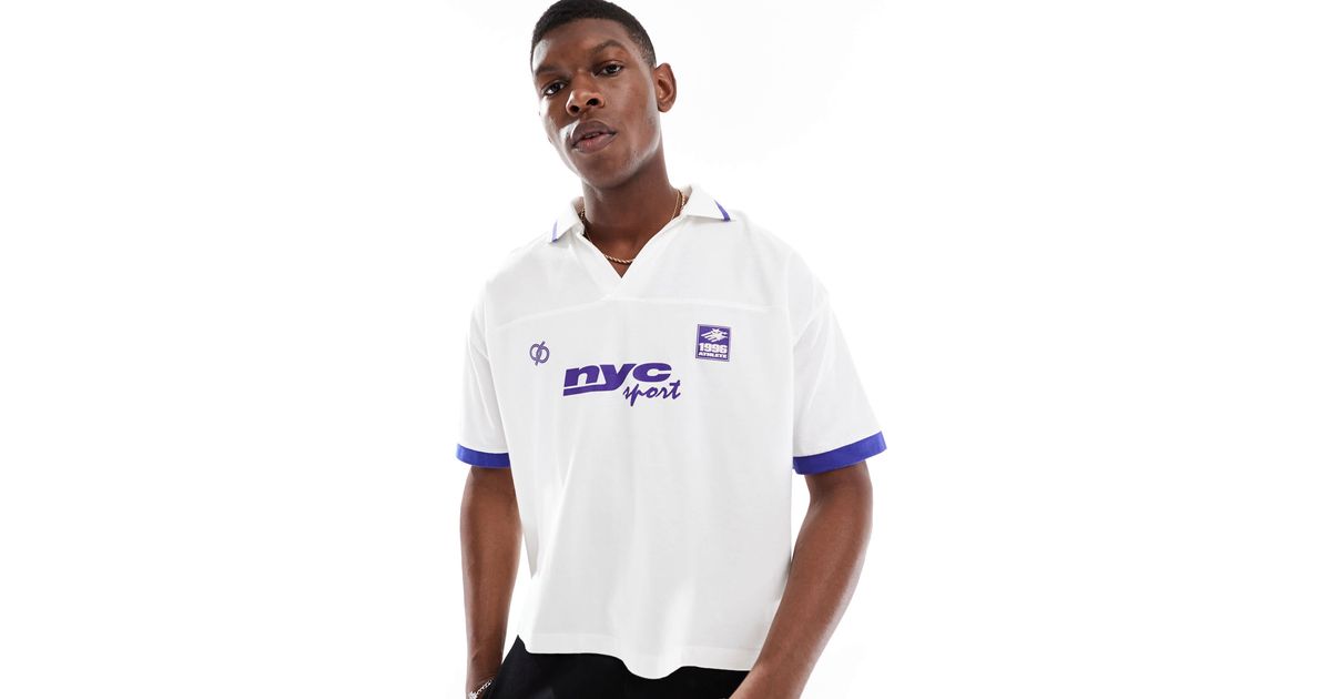 ASOS Boxy Oversized Polo With Cut And Sew And Sports Graphics in White ...