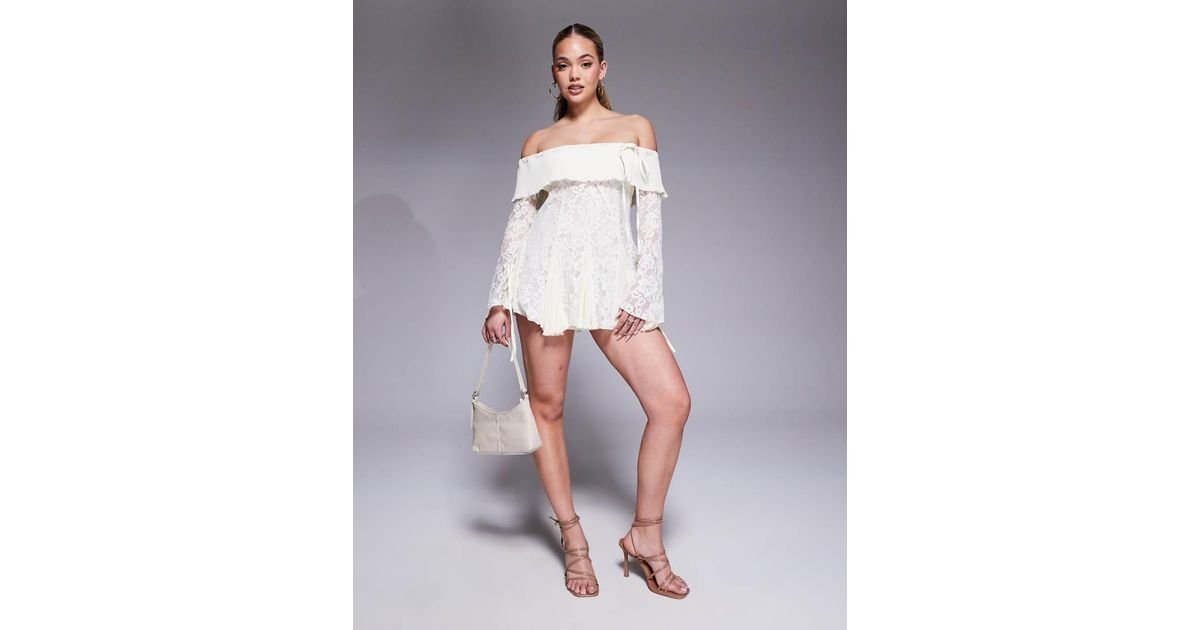 Murci Exclusive Bardot Fit And Flare Lace Mini Dress in Grey | Lyst UK