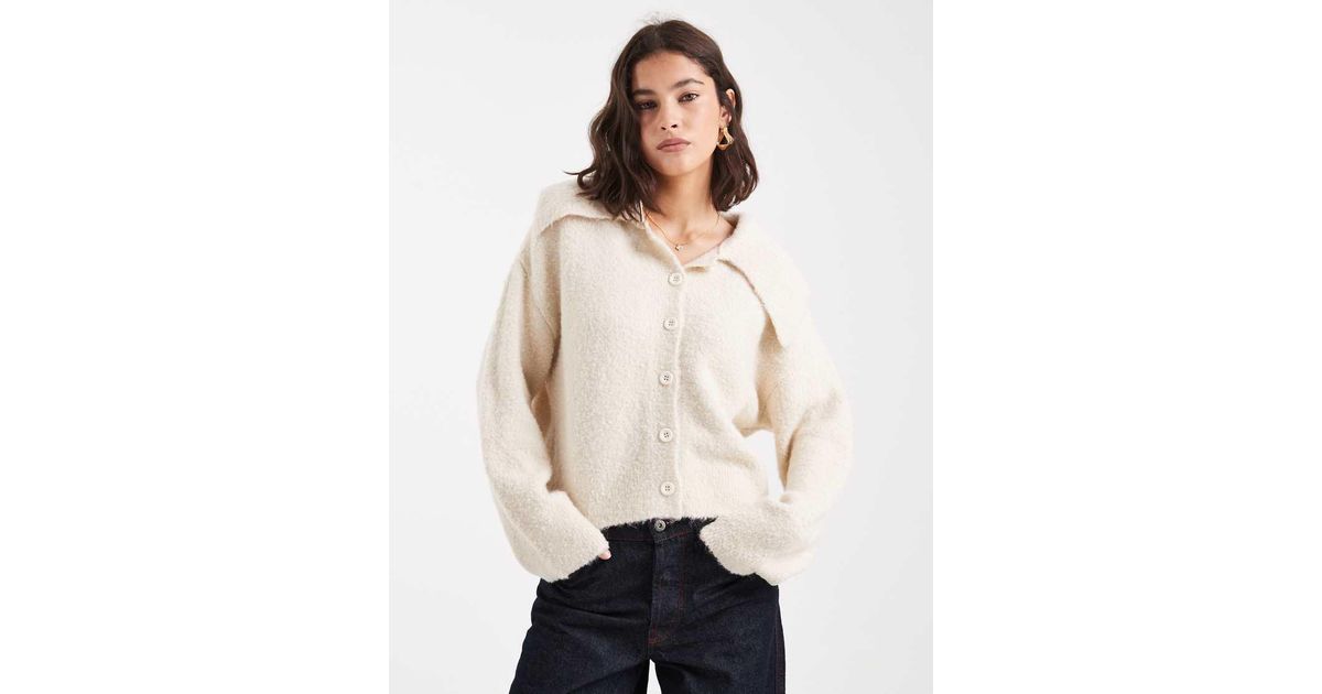 ASOS Boucle Cardigan With Flyaway Collar in Natural | Lyst UK