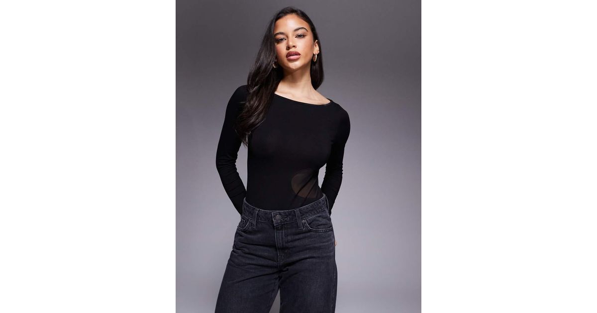 ASOS Long Sleeve Bodysuit With Mesh Panel in Blue | Lyst UK