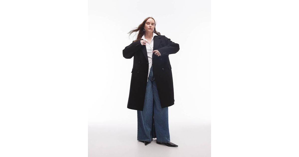Mango Curve Double Breasted Wool Coat in Blue | Lyst