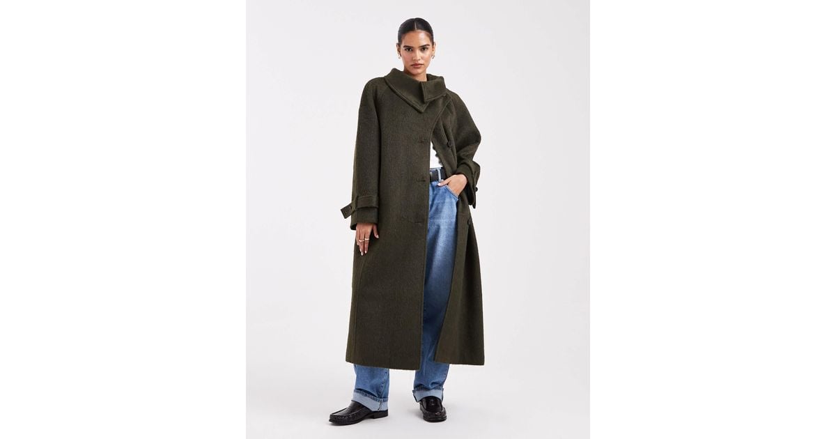 ASOS Longline Wool Blend Funnel Neck Coat in Black | Lyst