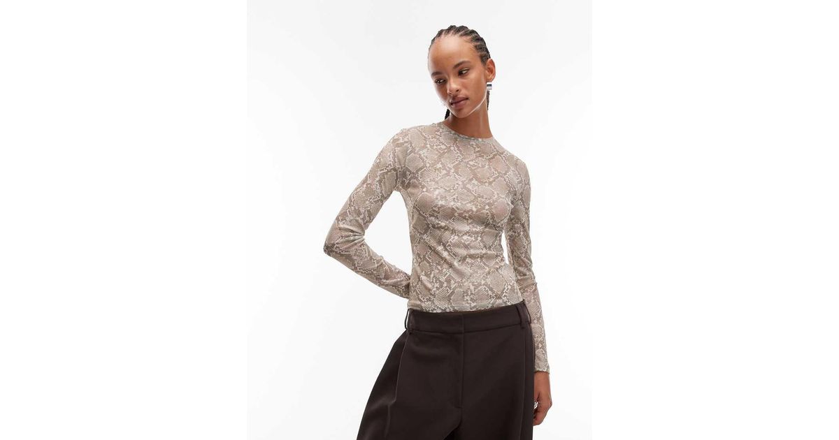 ASOS Snake Gauzy Mesh Second Skin Top in White | Lyst UK