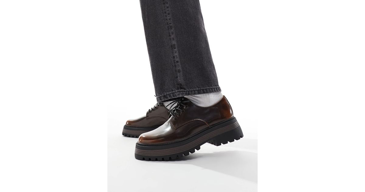 ASOS Chunky Lace Up Derby Shoes in Black for Men | Lyst