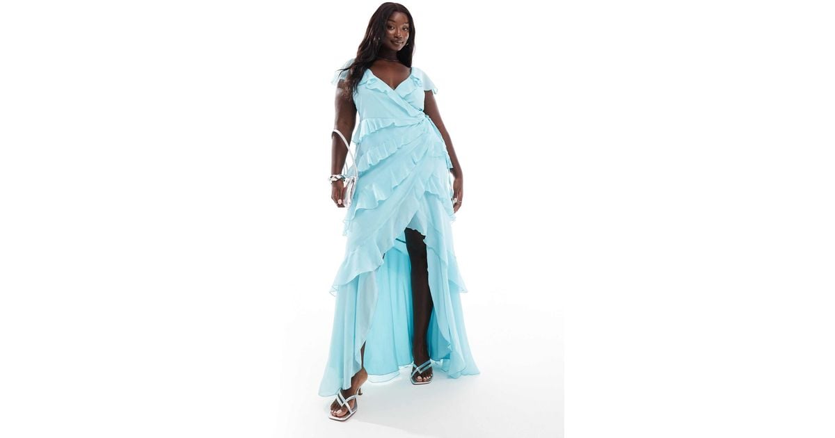 ASOS Asos Design Curve Exclusive Flutter Sleeve Wrap Maxi Dress With ...
