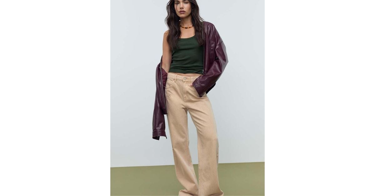 Stradivarius D92 Straight Wide Jeans in Natural | Lyst UK
