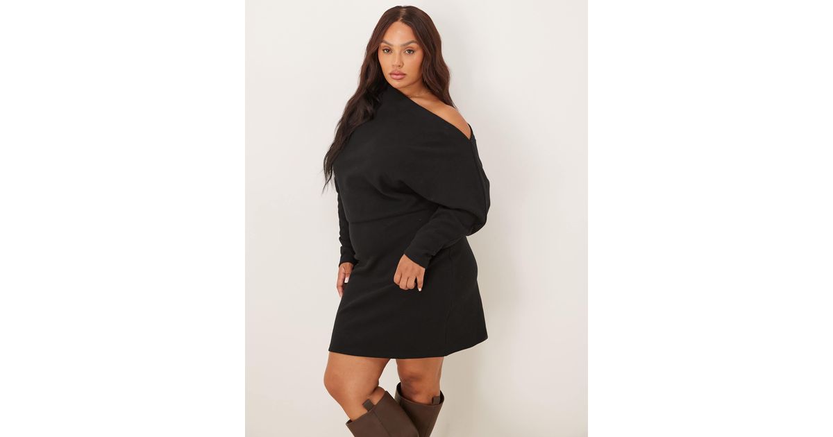 ASOS Asos Design Curve Supersoft Long Sleeve Fallen Shoulder Mini Dress ...