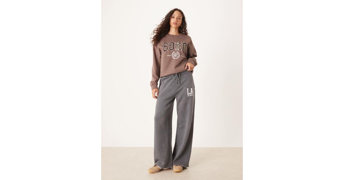 Brave Soul Acid Wash Wide Leg Joggers in Grey | Lyst UK