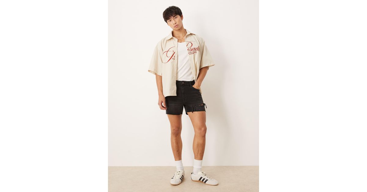 ASOS Shorter Length Straight Fit Denim Shorts With Rip Detail in ...