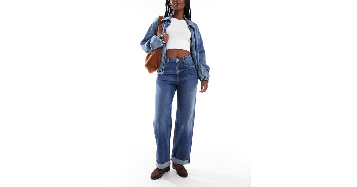 New Look Wide Leg Turn-up Jeans in Blue | Lyst UK