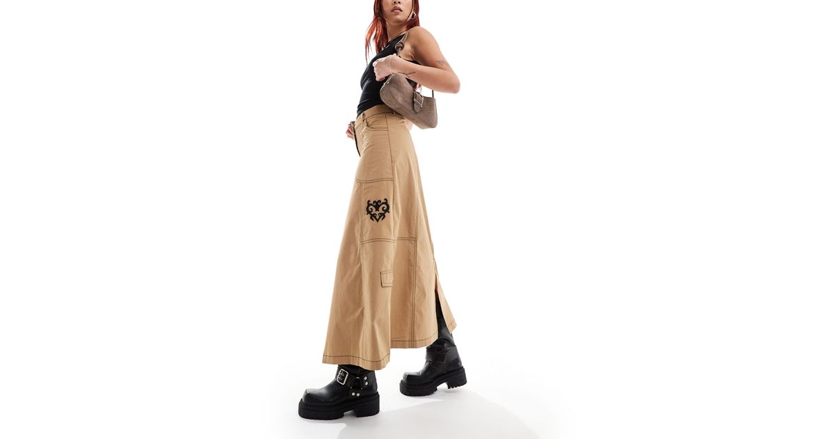 Collusion Rip Stop Maxi Skirt With Contrast Stitch And Embroidery ...
