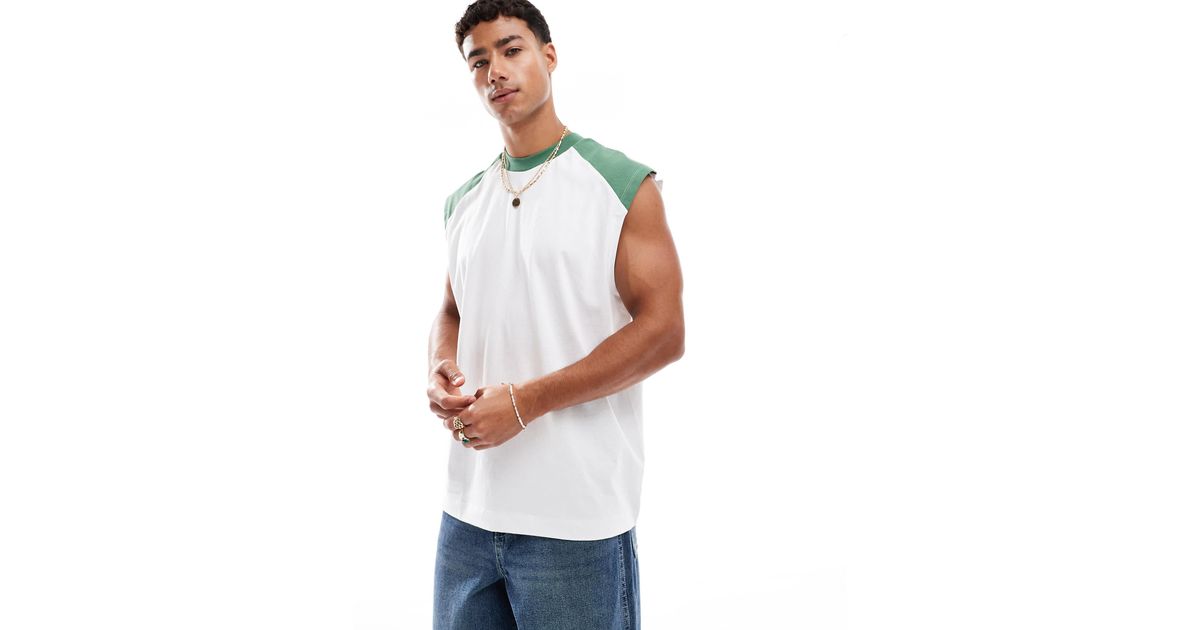ASOS Oversized Boxy Raglan Tank in White for Men | Lyst