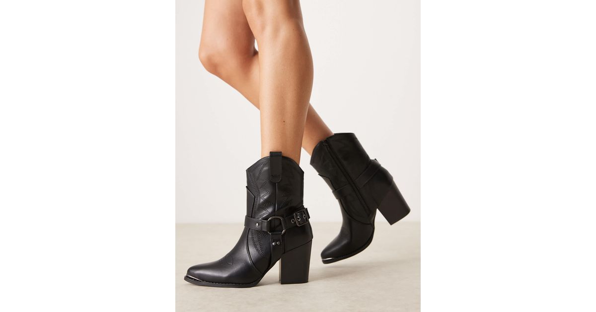 Glamorous Western Heeled Ankle Boots in Black | Lyst