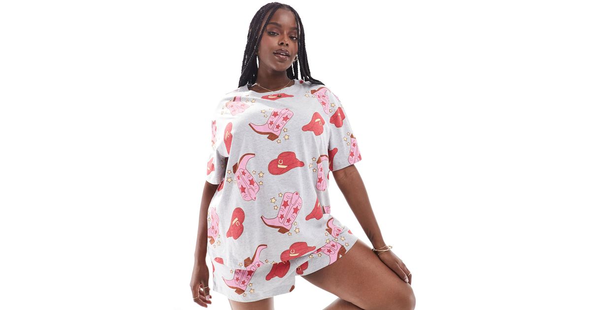 ASOS Asos Design Curve Rodeo Oversized Tee & Short Pyjama Set in Red | Lyst