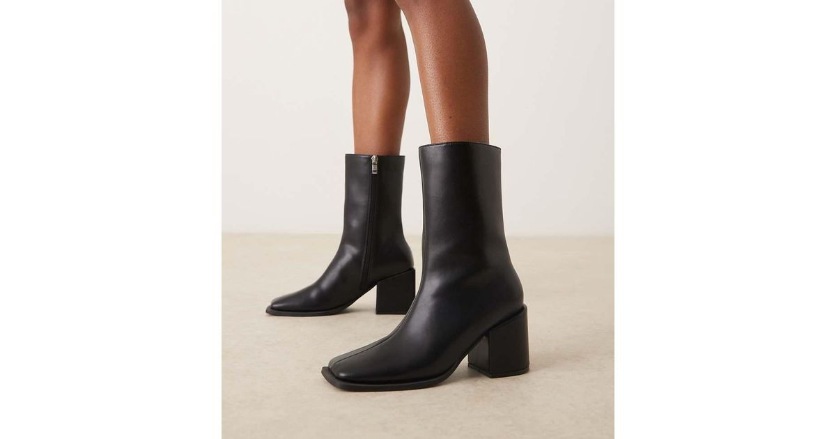 Glamorous Block Heel Square Toe Boots in Black | Lyst UK