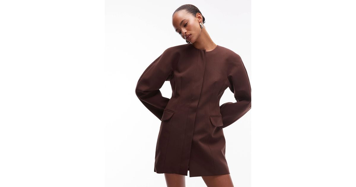 ASOS Statement Cocoon Sleeve Blazer Dress in Brown | Lyst