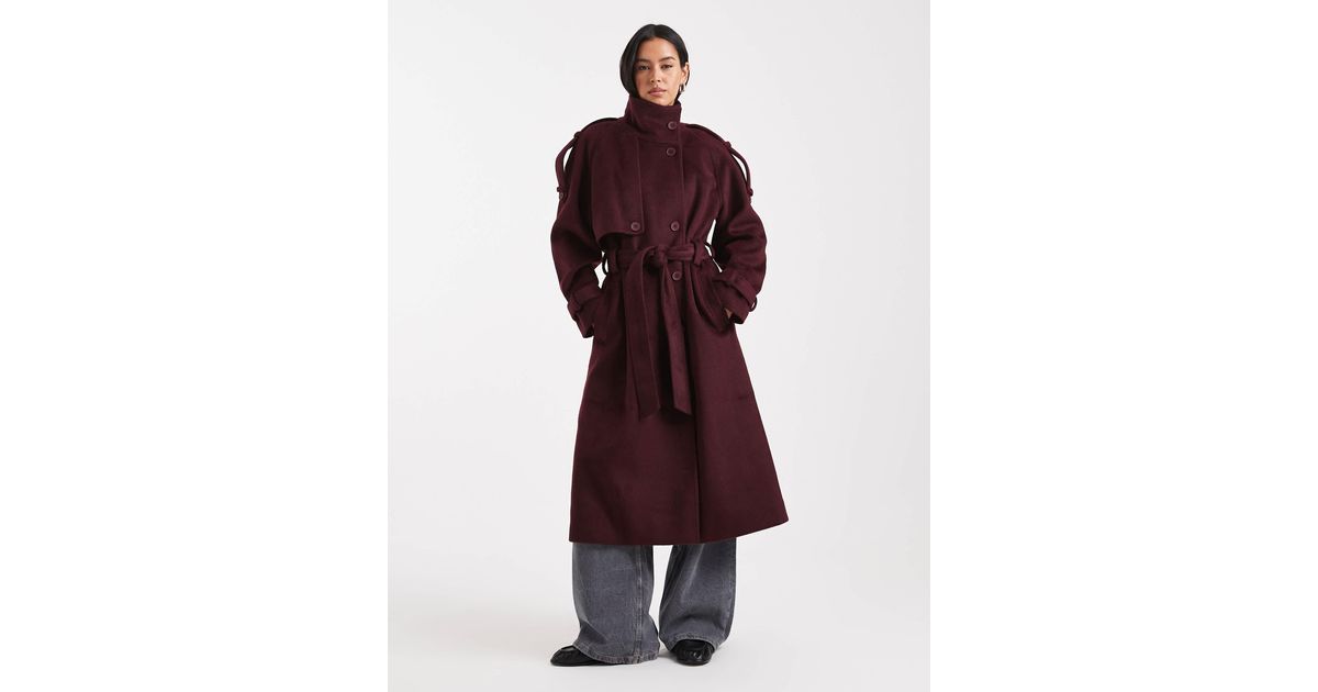 ASOS Formal Longline Funnel Neck Trench Coat in Red | Lyst
