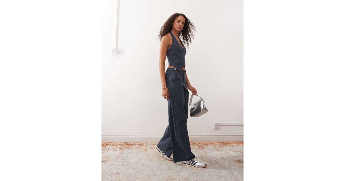 Collusion Bengaline Tailored Low Rise Trousers in Blue | Lyst