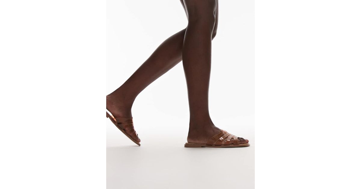 TOPSHOP Kris Jelly Flat Sandals in Brown | Lyst UK