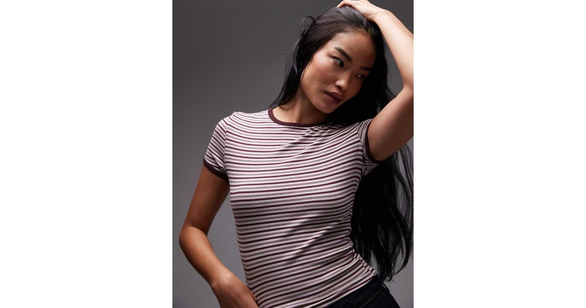 ASOS Ringer Baby Tee in Brown | Lyst UK