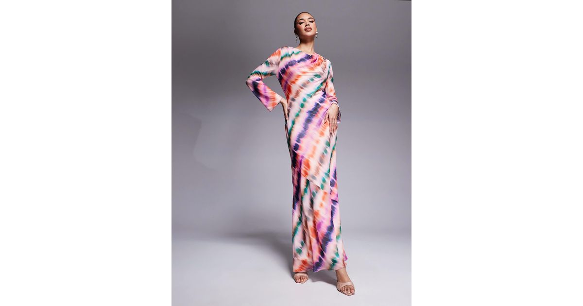 DASKA Cowl Neck Chiffon Maxi Dress in Gray | Lyst