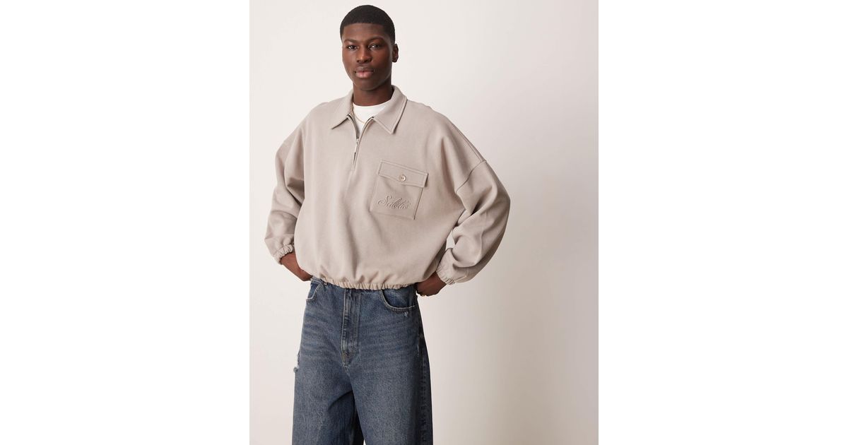 ASOS Oversized Boxy Polo Jumper With Embroidered Pocket in Natural for ...