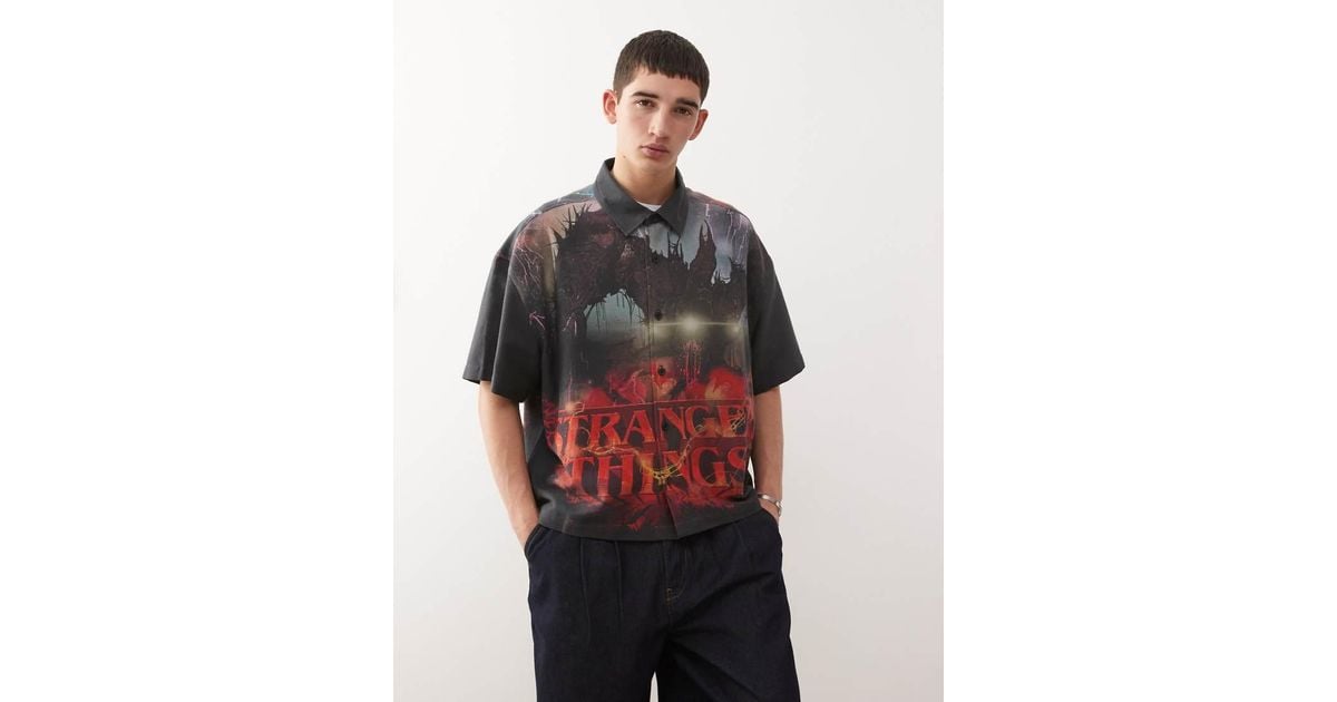 Reclaimed (vintage) X Stranger Things Short Sleeve Boxy Cropped Shirt ...