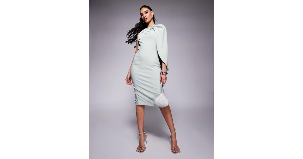 Lavish Alice One Shoulder Embellished Bow Cape Midi Dress | Lyst