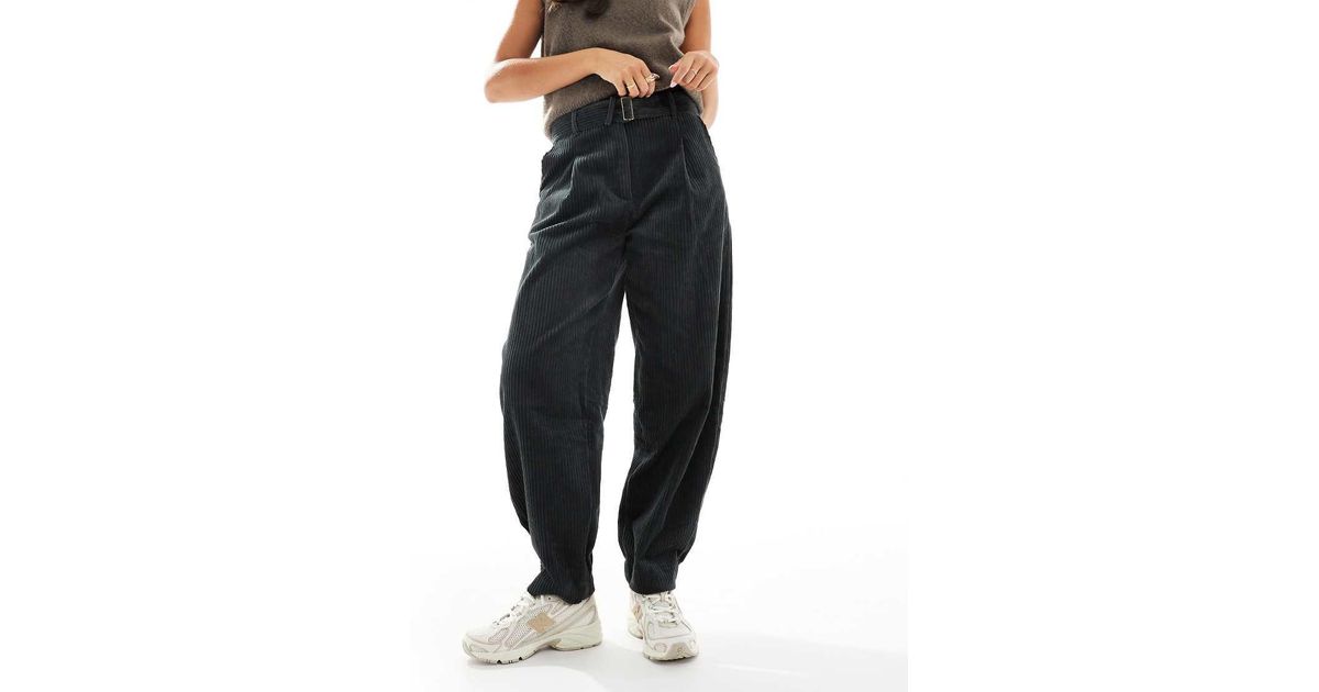 ASOS Cord Barrel Leg Trousers With Belt in Blue | Lyst UK