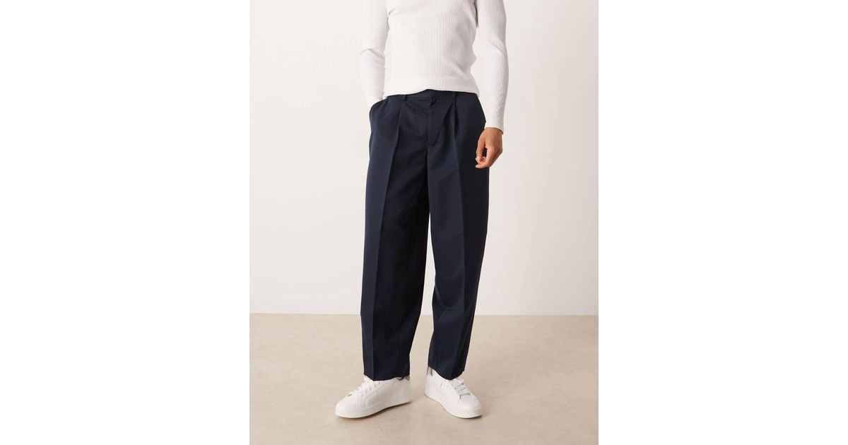 ASOS Smart Pleated Wide Barrel Leg Pants in Blue for Men | Lyst