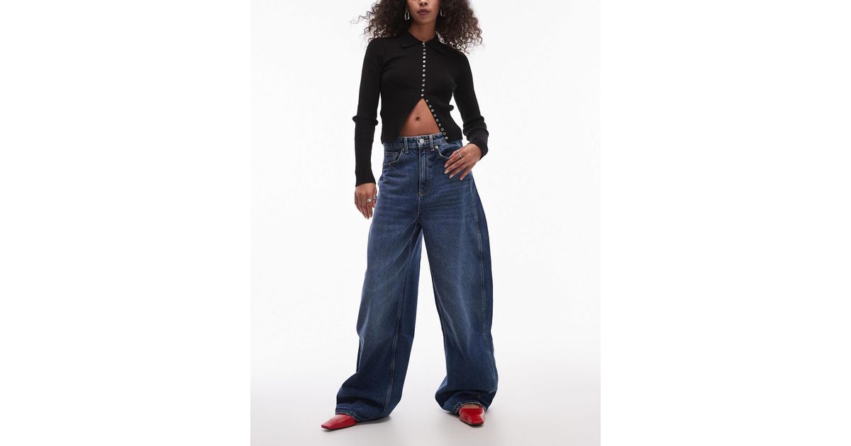 Mango Wide Leg Jean With Seam Detail in Blue | Lyst