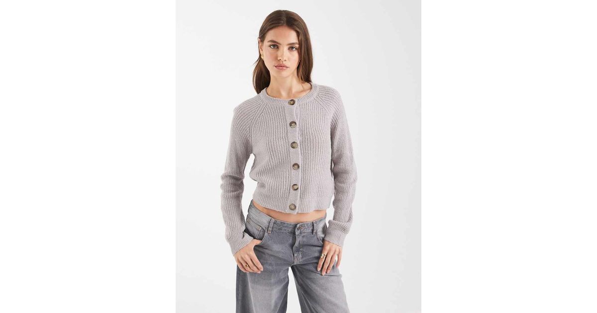 Brave Soul Chunky Knit Cardigan With Contrast Buttons in Grey | Lyst UK