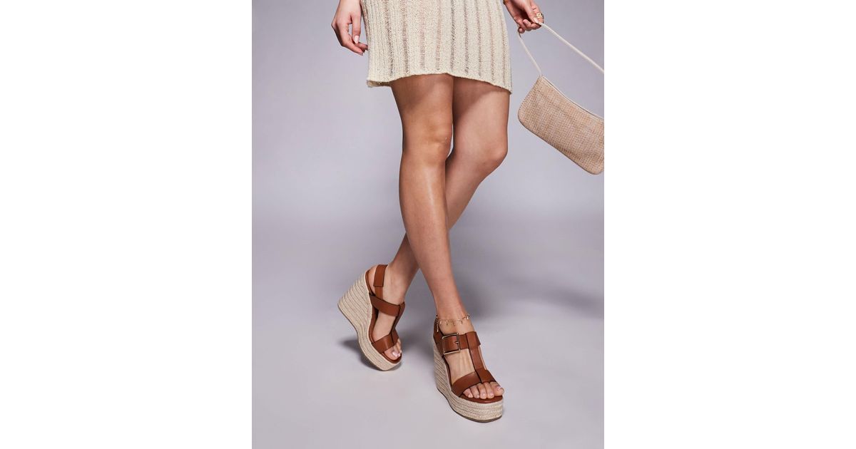 ASOS Tiana T Bar Wedges in Brown | Lyst