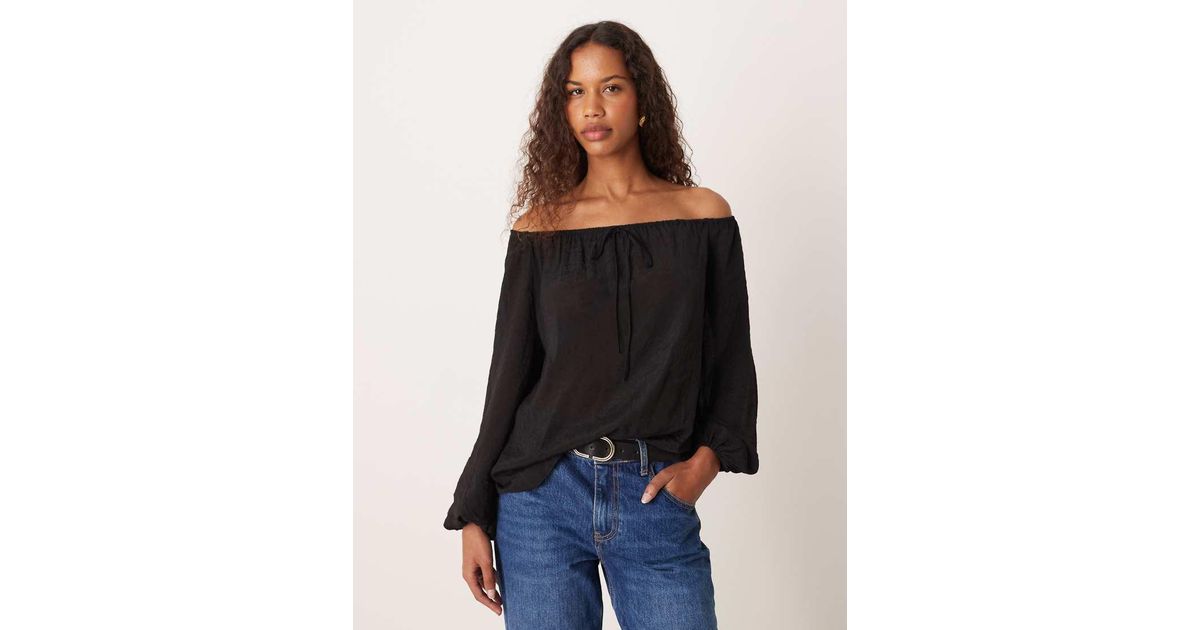 ASOS Off Shoulder Top With Volume Sleeve in Black | Lyst UK