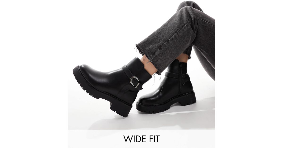 London Rebel London Rebel Billie Wide Fit Chunky Ankle Boots With ...
