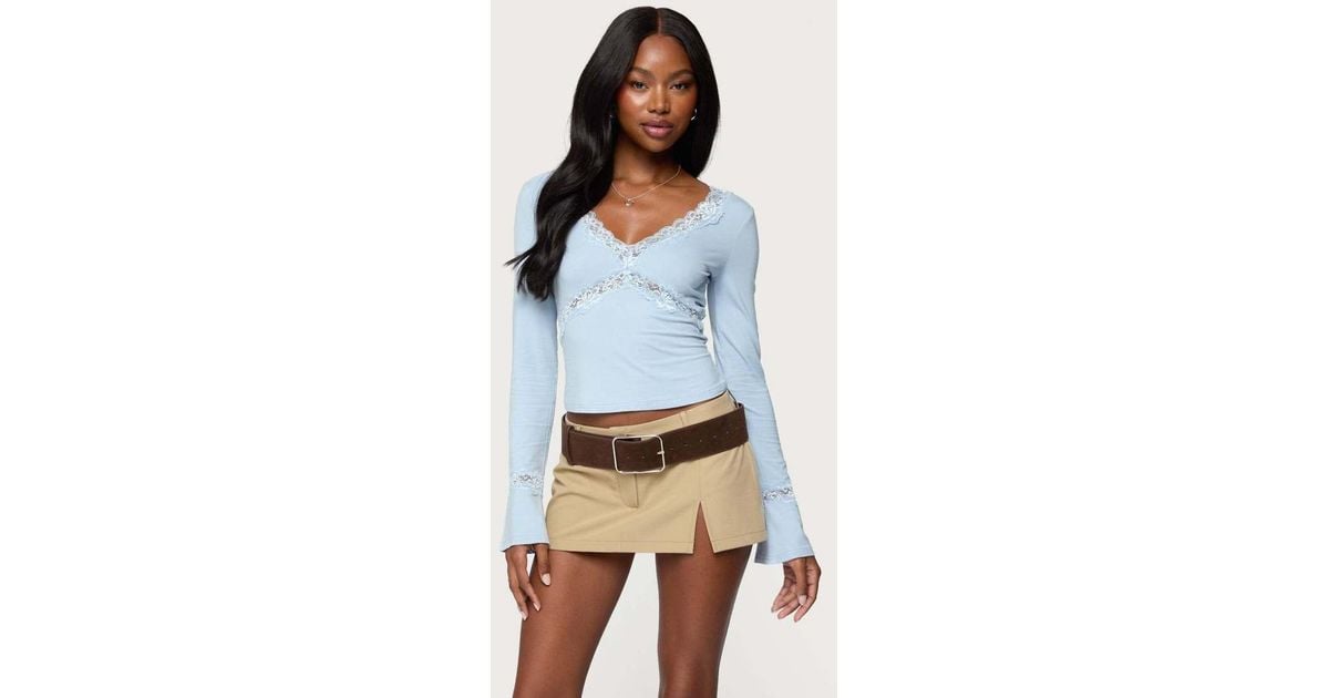 Edikted Mathilda Lacey Bell Sleeve Top in Blue | Lyst UK