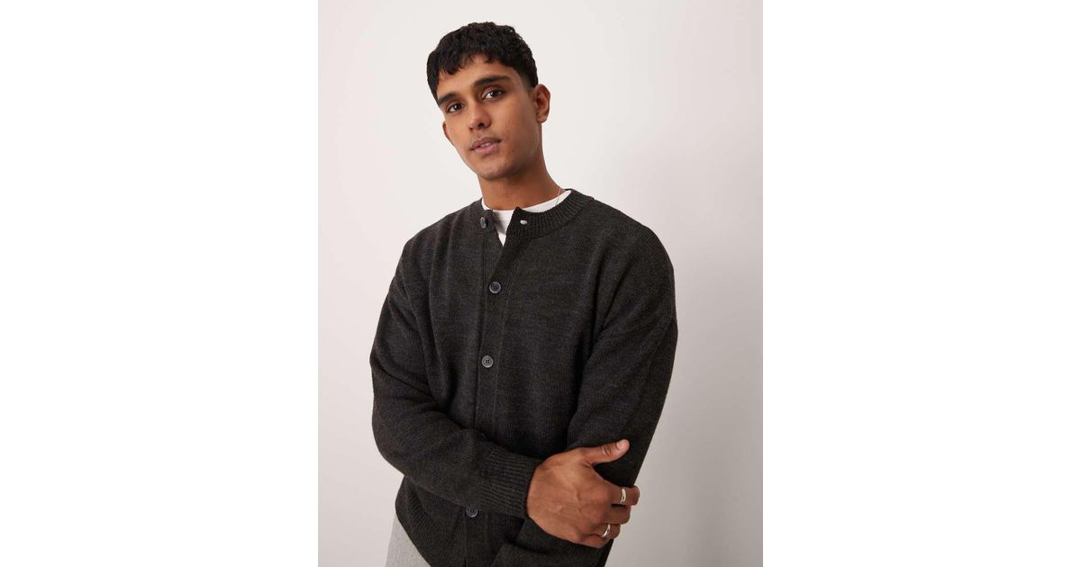 ASOS Relaxed Knitted Crew Neck Cardigan in Black for Men | Lyst UK